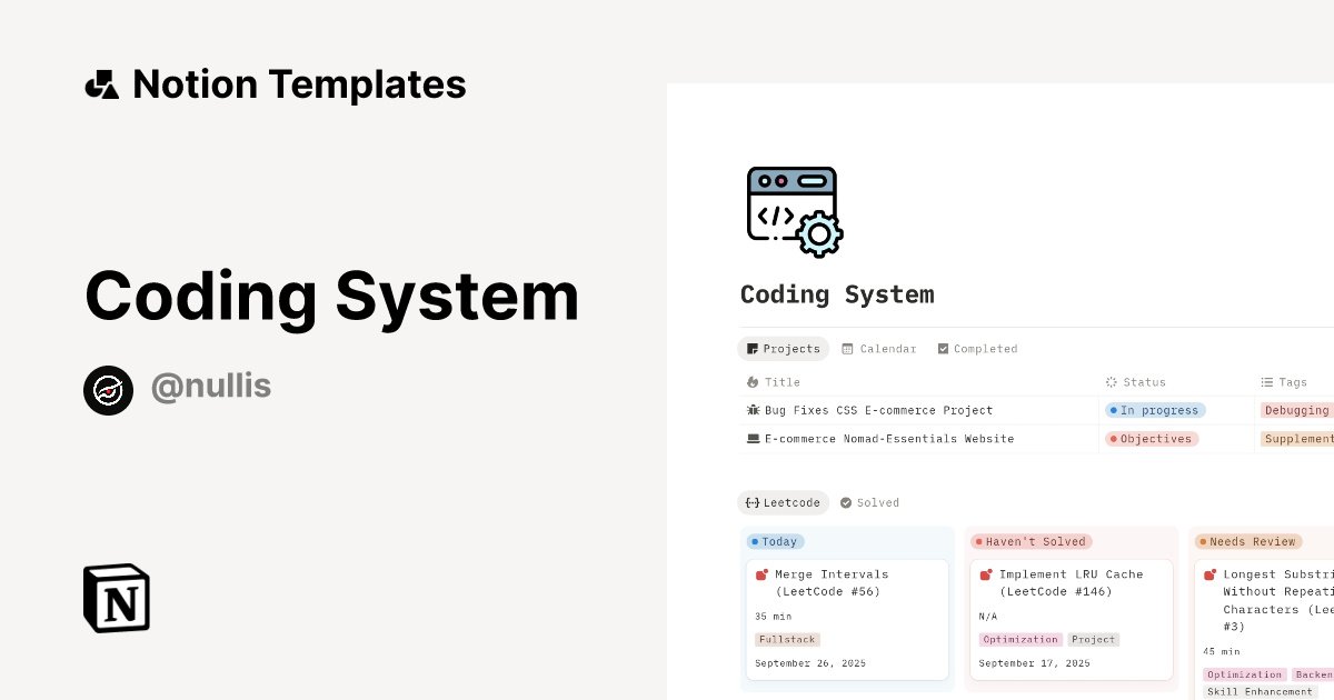 Coding System Template by Nullis | Notion Marketplace