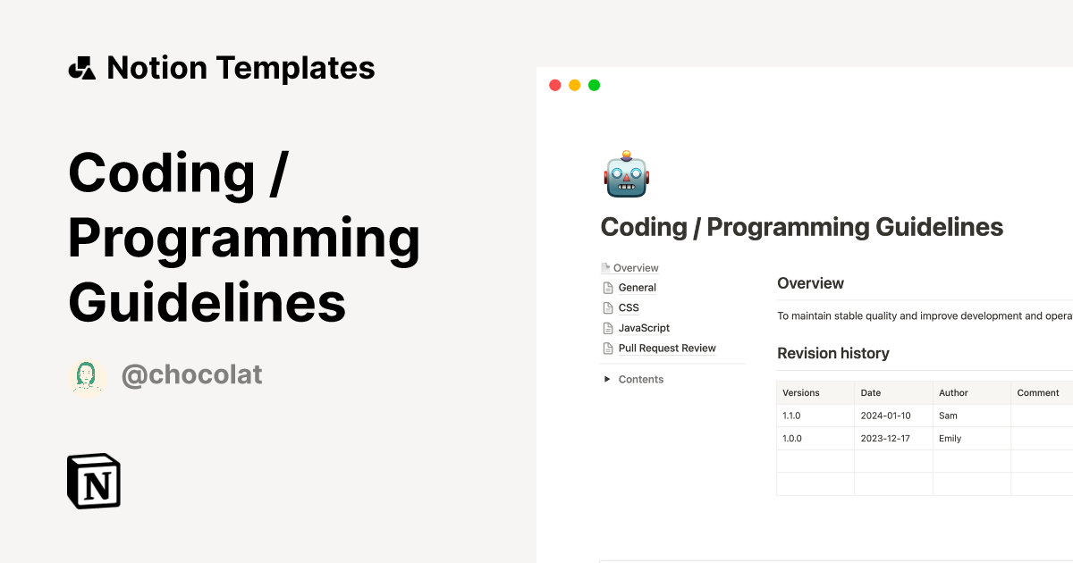 Coding Programming Guidelines Template Notion Marketplace