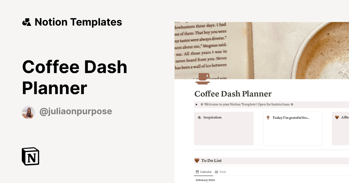 Coffee Dash Planner Template | Notion Marketplace