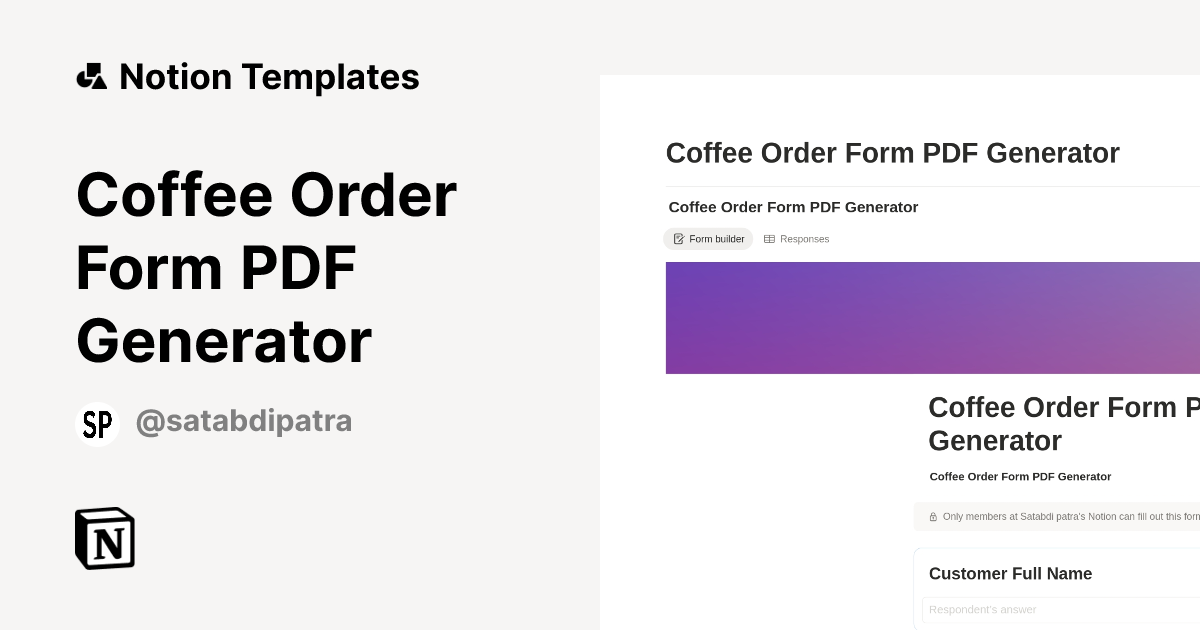 Coffee Order Form PDF Generator Template by Satabdi Patra | Notion ...