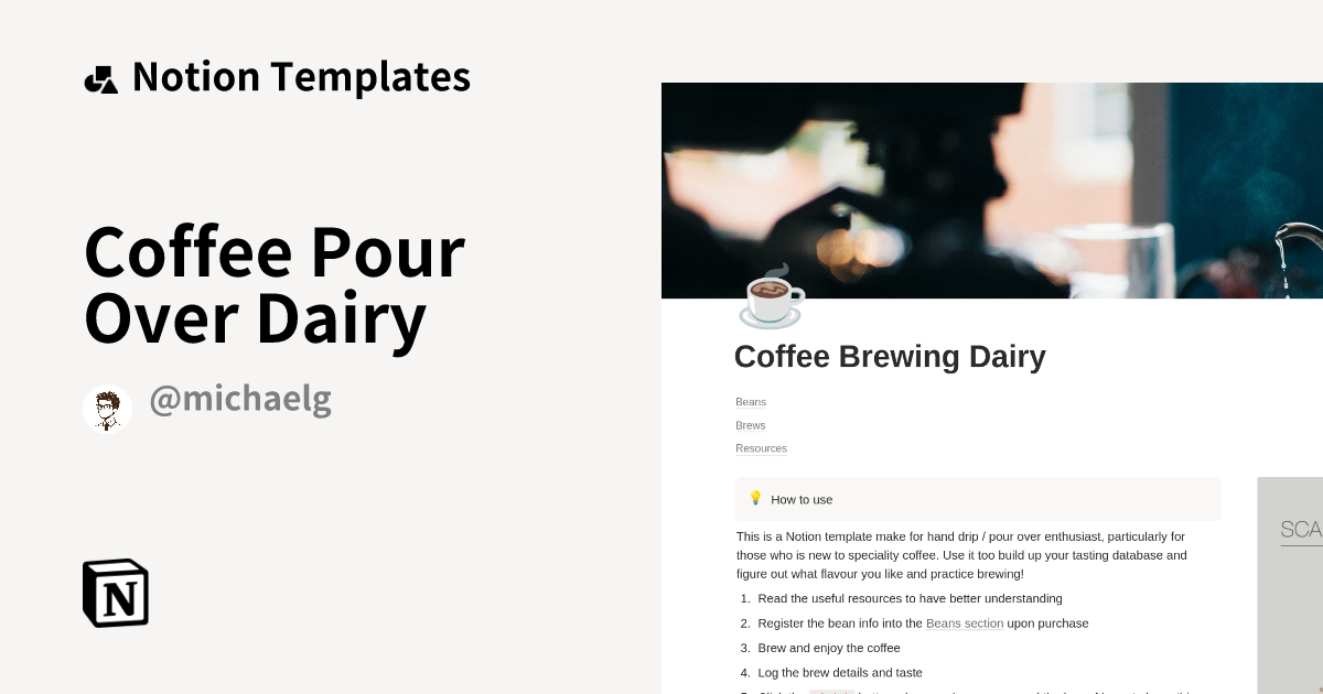 Coffee Pour Over Dairy Template | Notion Marketplace