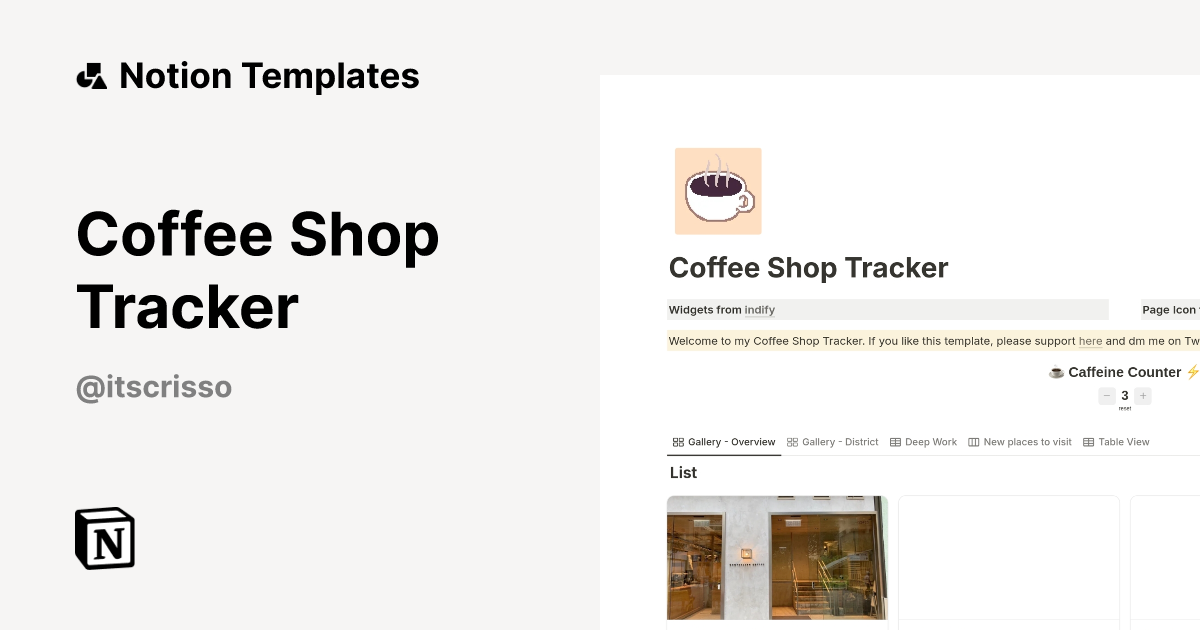 Coffee Shop Tracker Template by ItsCrisso | Notion Marketplace