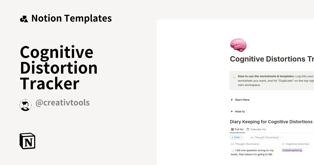 Cognitive Distortion Tracker Template | Notion Marketplace