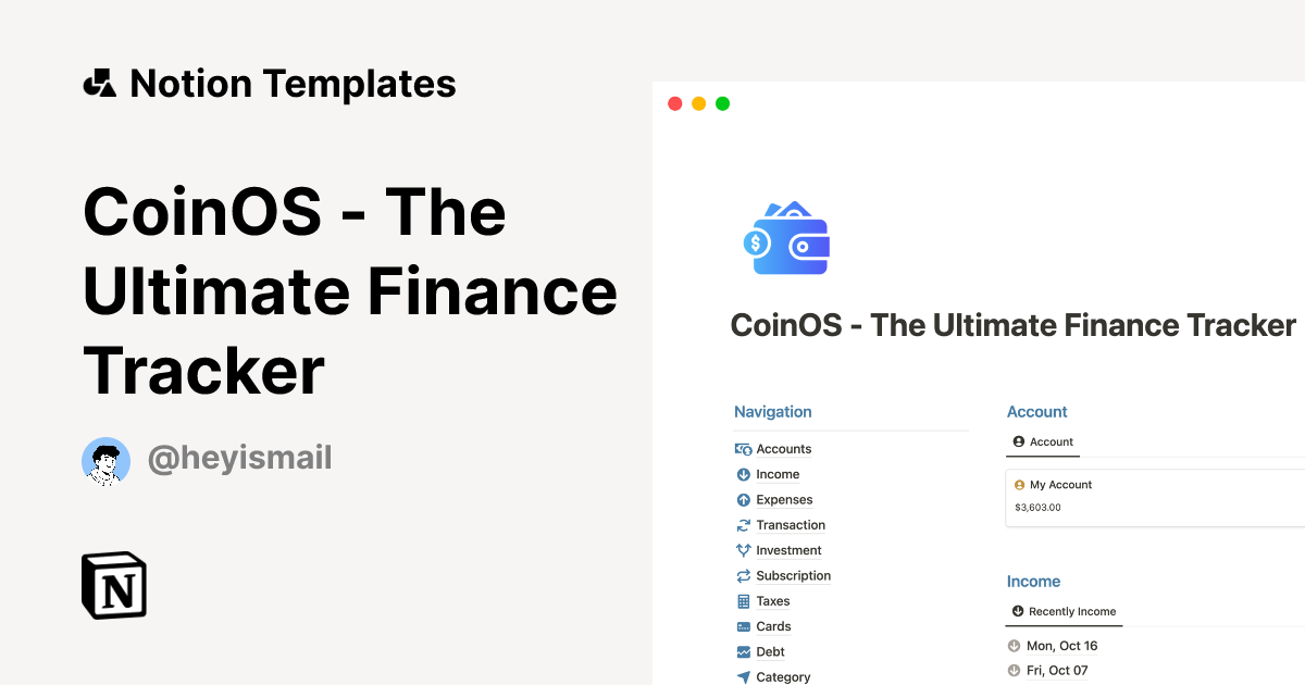 CoinOS - The Ultimate Finance Tracker Template by heyismail | Notion ...