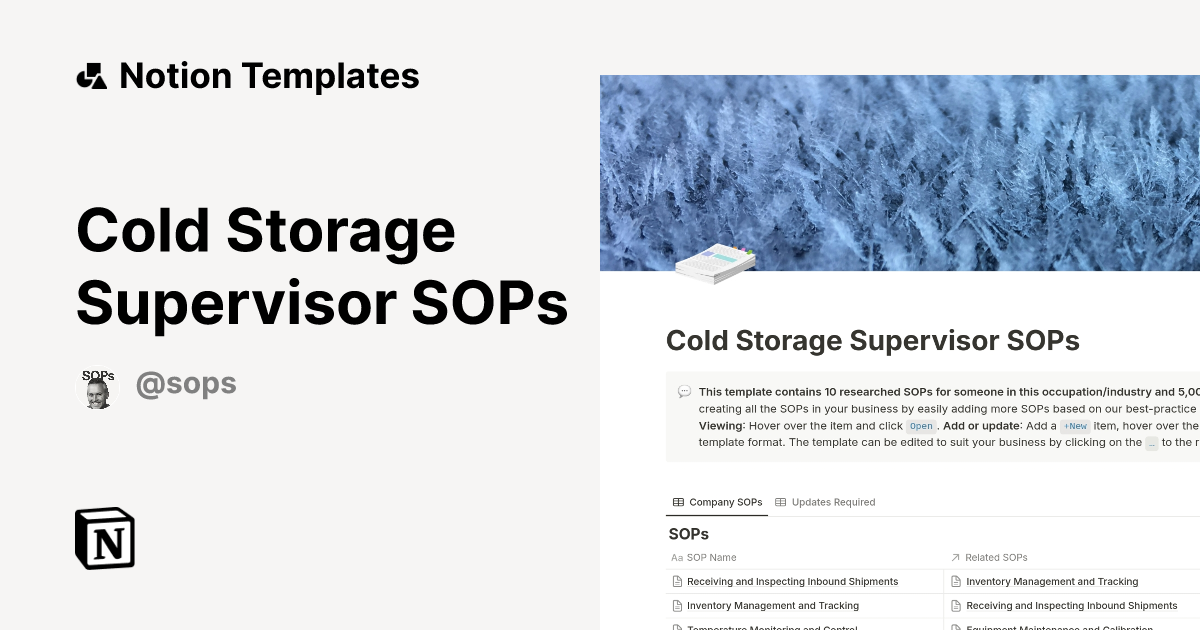 Cold Storage Supervisor SOPs Template | Notion Marketplace