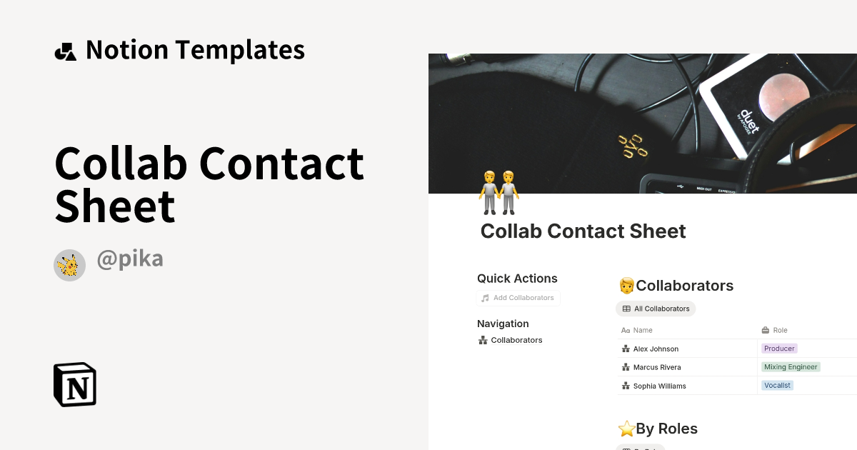 Collab Contact Sheet Template by Pika | Notion Marketplace