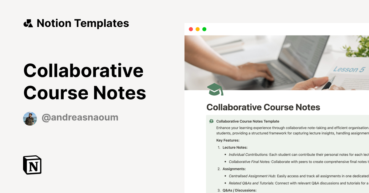 Collaborative Course Notes Template by Andreas Naoum | Notion Marketplace