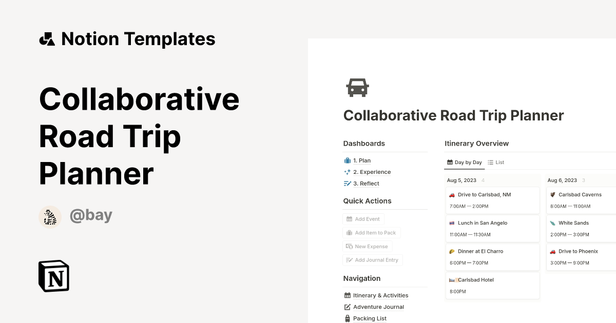 Collaborative Road Trip Planner Template by BayFuji | Notion Marketplace