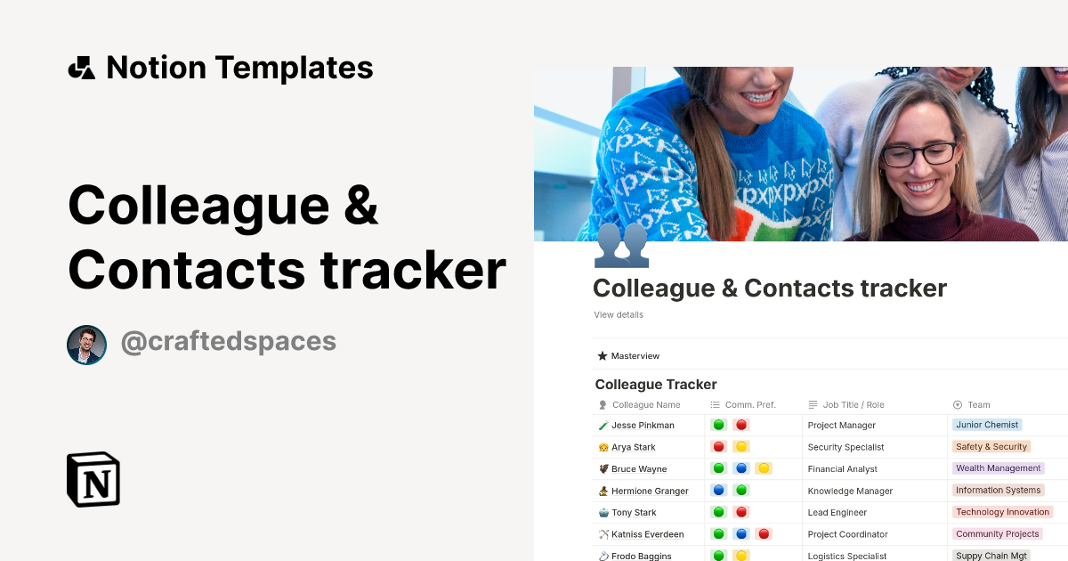 Colleague & Contacts tracker Template | Notion Marketplace