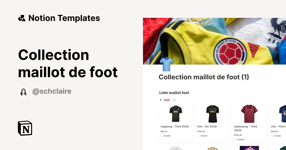Collection maillot de foot Template | Notion Marketplace