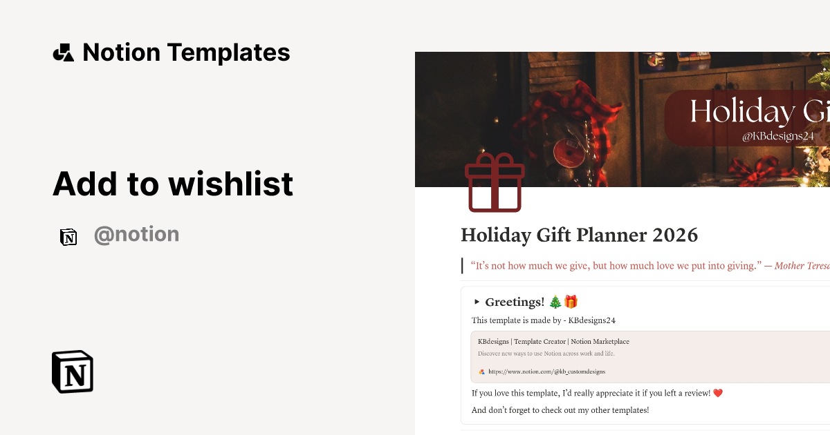 Add to wishlist | Notion Template Marketplace