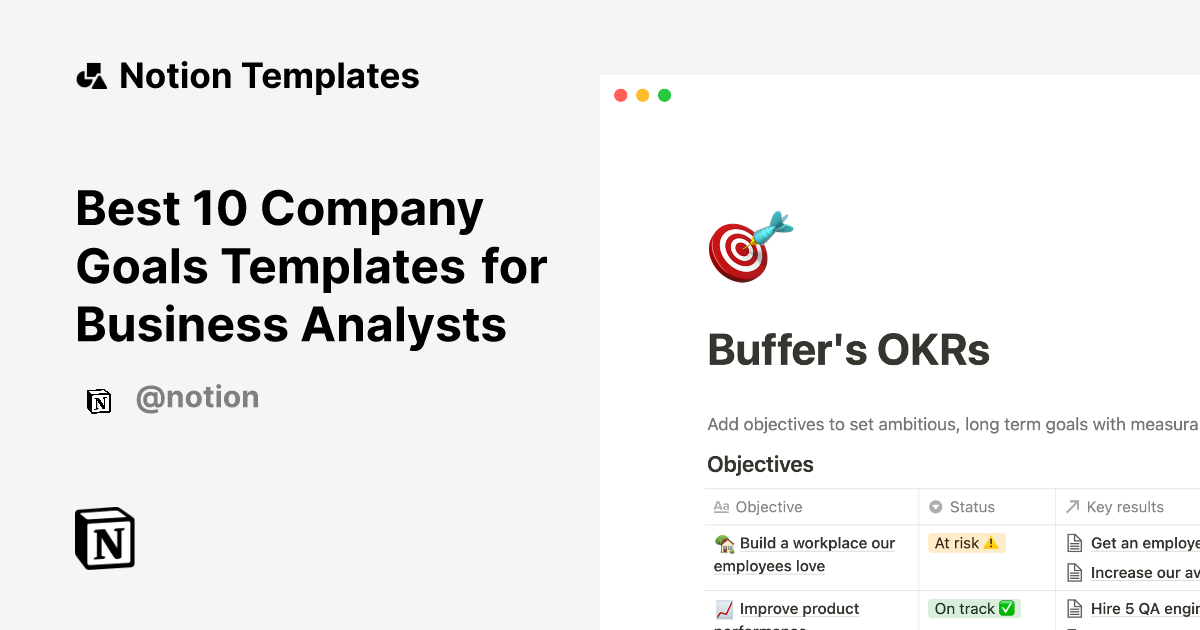 Best 10 Company Goals Templates for Business Analysts | Notion Template ...