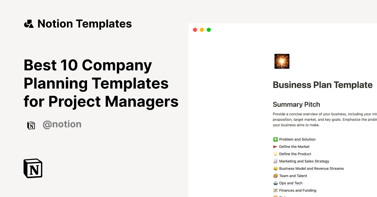 Best 10 Company Planning Templates for Project Managers | Notion ...