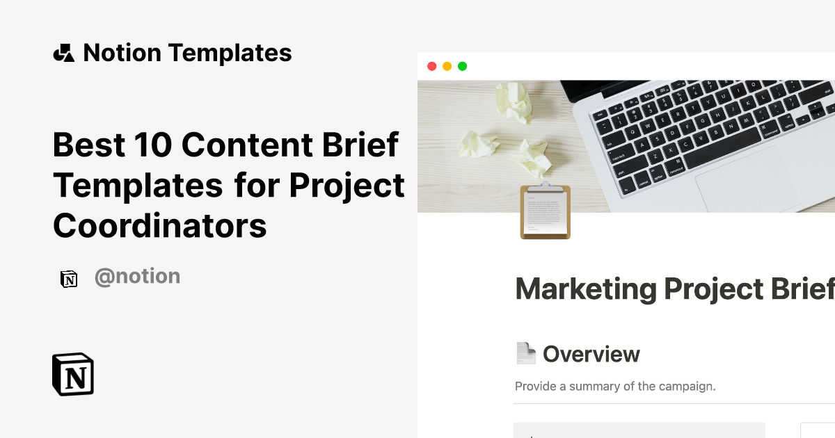 Best 10 Content Brief Templates for Project Coordinators | Notion ...