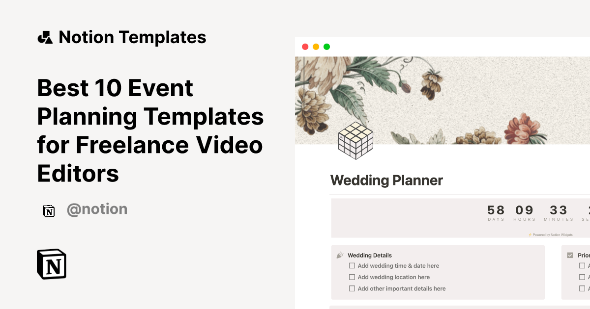 Best 10 Event Planning Templates for Freelance Video Editors | Notion ...
