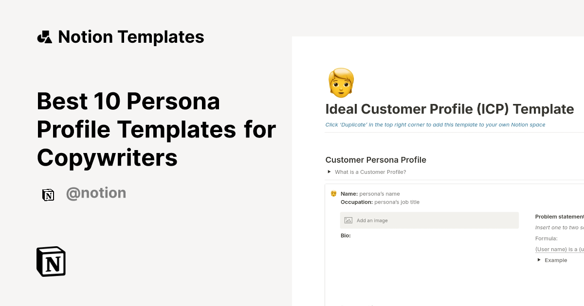 Best 10 Persona Profile Templates for Copywriters | Notion Template ...