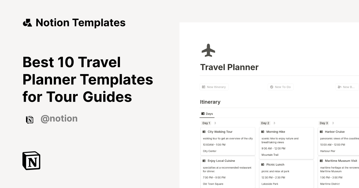 Best 10 Travel Planner Templates for Tour Guides | Notion Template ...