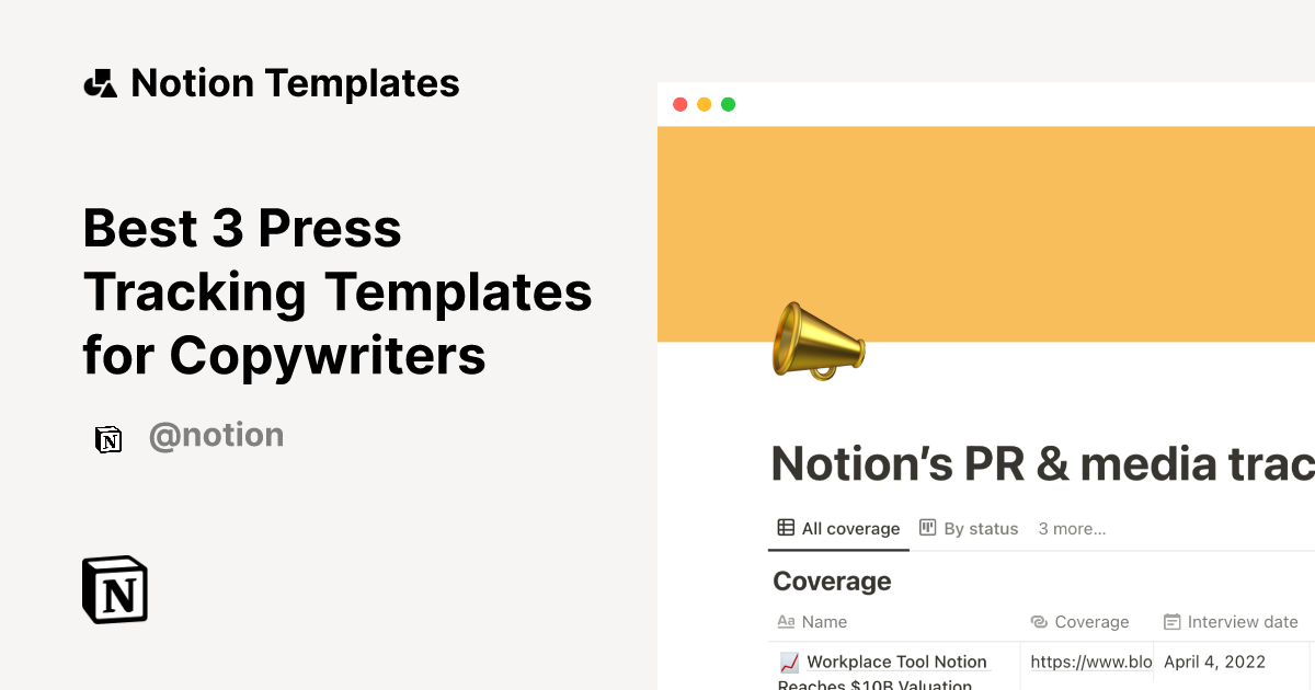 Best 3 Press Tracking Templates for Copywriters | Notion Template ...
