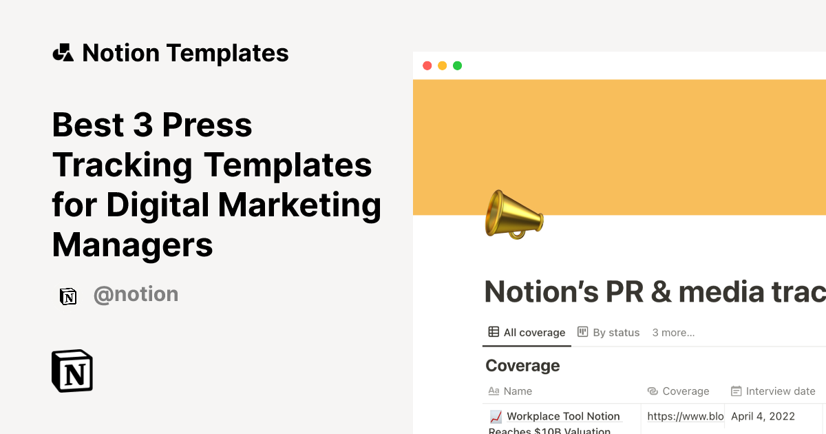 Best 3 Press Tracking Templates for Digital Marketing Managers | Notion ...