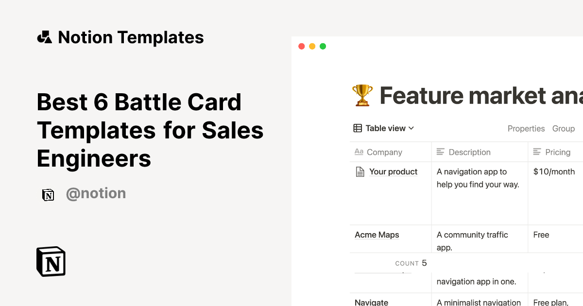 Best 6 Battle Card Templates for Sales Engineers | Notion Template ...