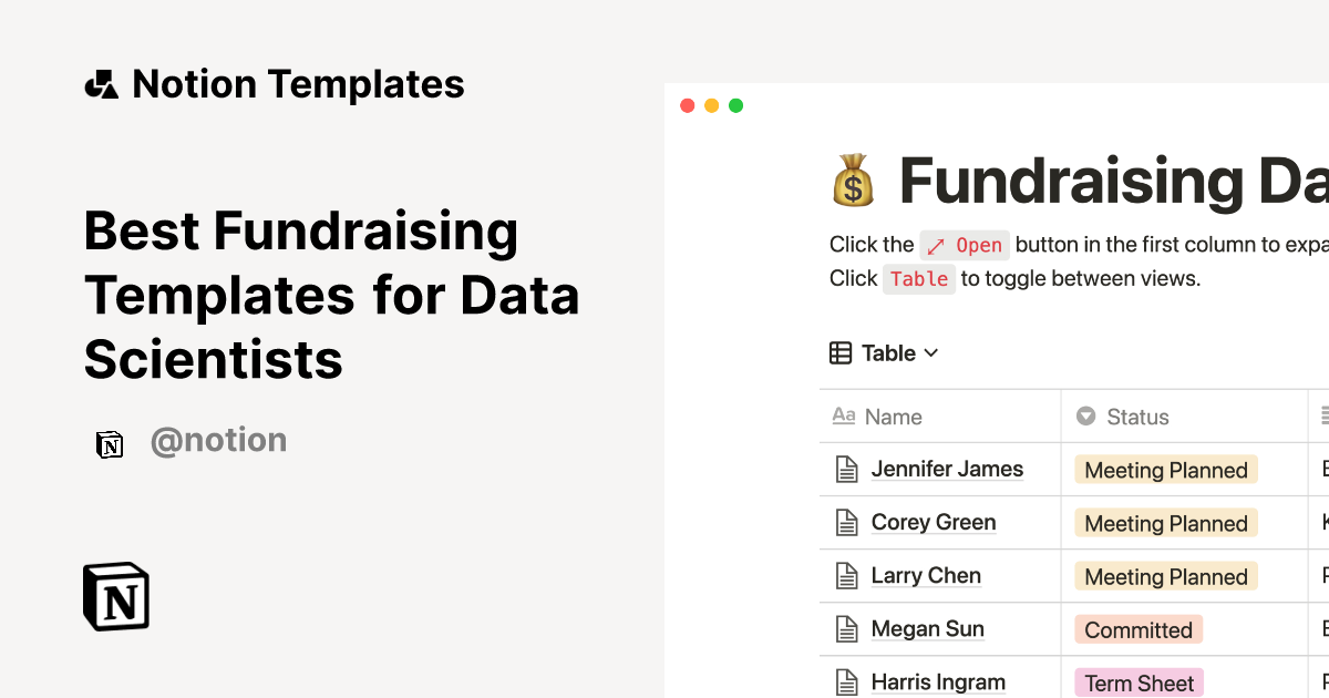Best Fundraising Templates for Data Scientists | Notion Template ...