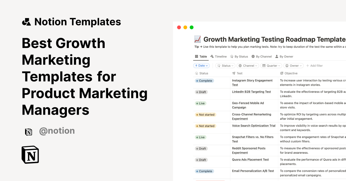 Best Growth Marketing Templates for Product Marketing Managers | Notion ...