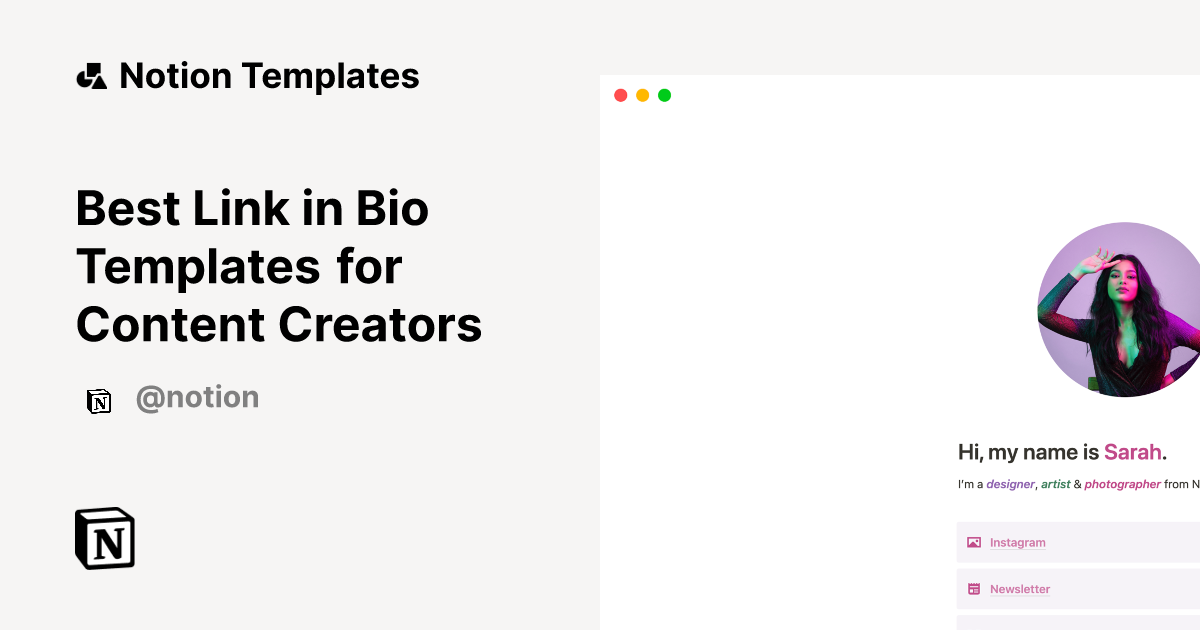 Best Link in Bio Templates for Content Creators | Notion Template ...