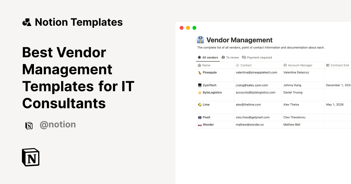 Best Vendor Management Templates for IT Consultants | Notion Template ...