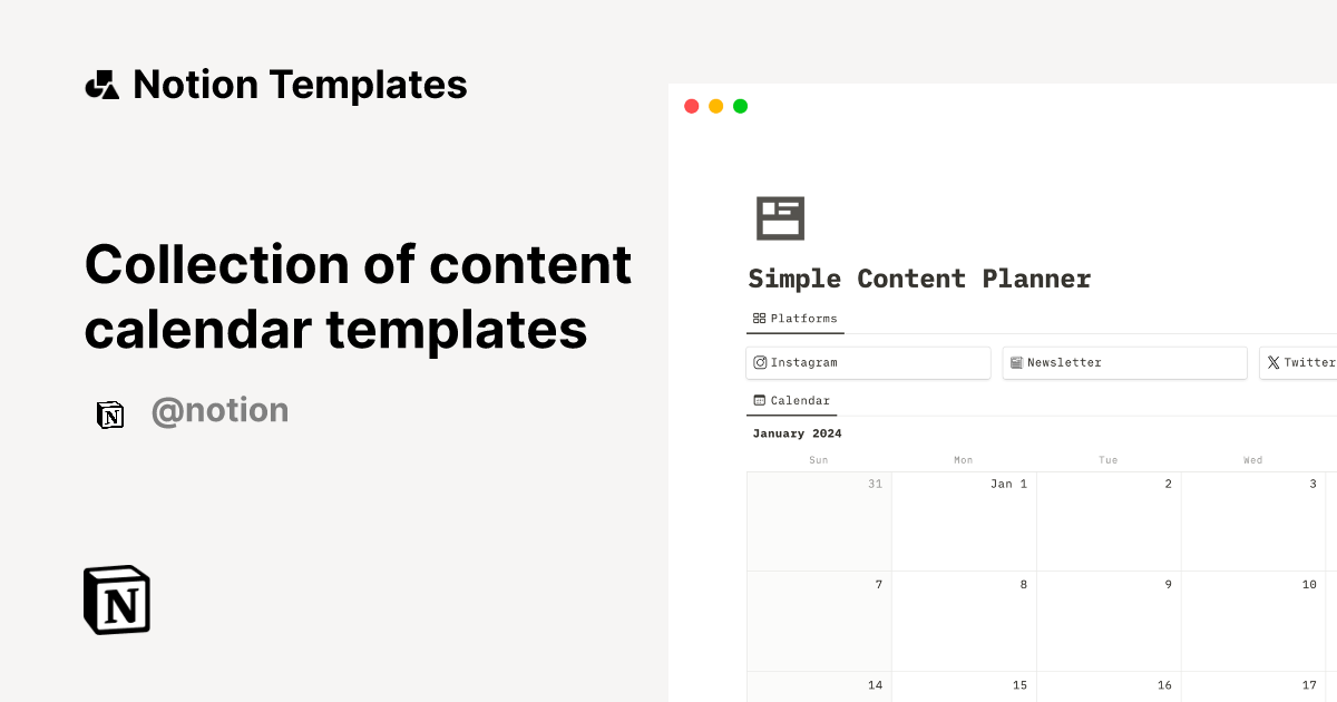 Collection of content calendar templates | Notion Template Marketplace