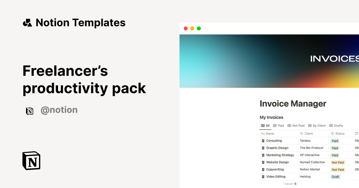 Freelancer’s productivity pack | Notion Template Marketplace