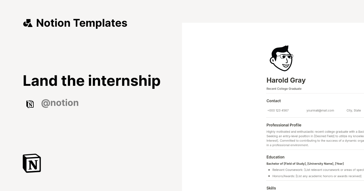 Land the internship | Notion Template Marketplace