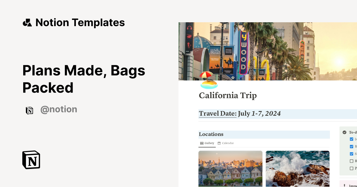 Plans Made, Bags Packed | Notion Template Marketplace