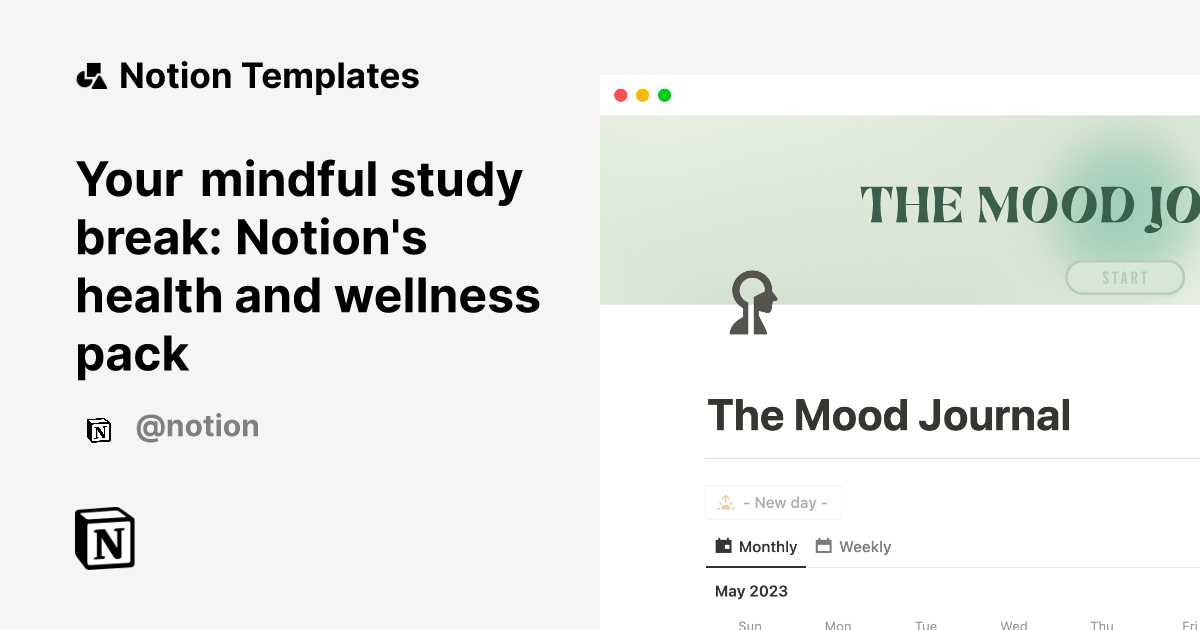 Your mindful study break: Notion's health and wellness pack | Notion Template Marketplace