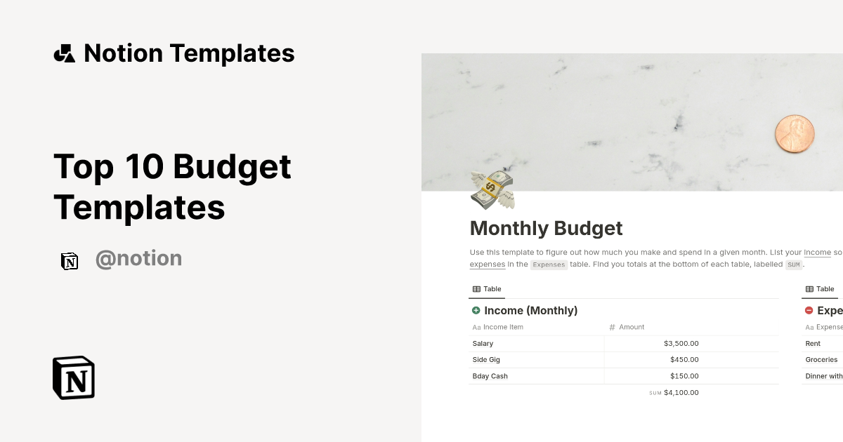 Top 10 Budget Templates | Notion Template Marketplace