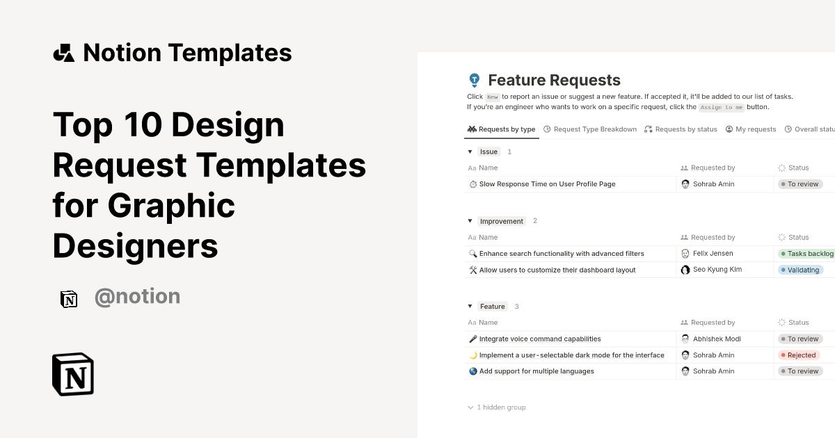 Top 10 Design Request Templates for Graphic Designers | Notion Template ...