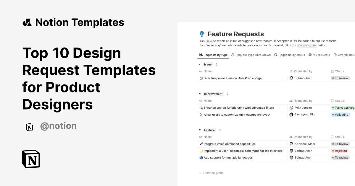 Top 10 Design Request Templates for Product Designers | Notion Template ...