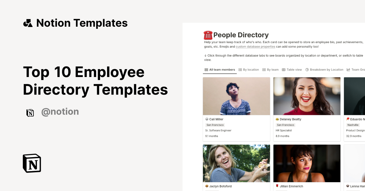 Top 10 Employee Directory Templates | Notion Template Marketplace