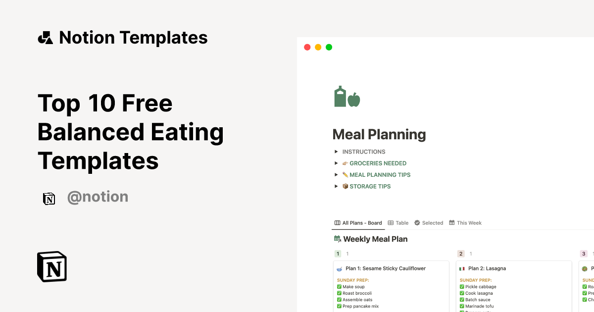 Top 10 Free Balanced Eating Templates | Notion Template Marketplace