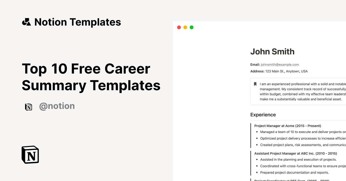 Top 10 Free Career Summary Templates | Notion Template Marketplace