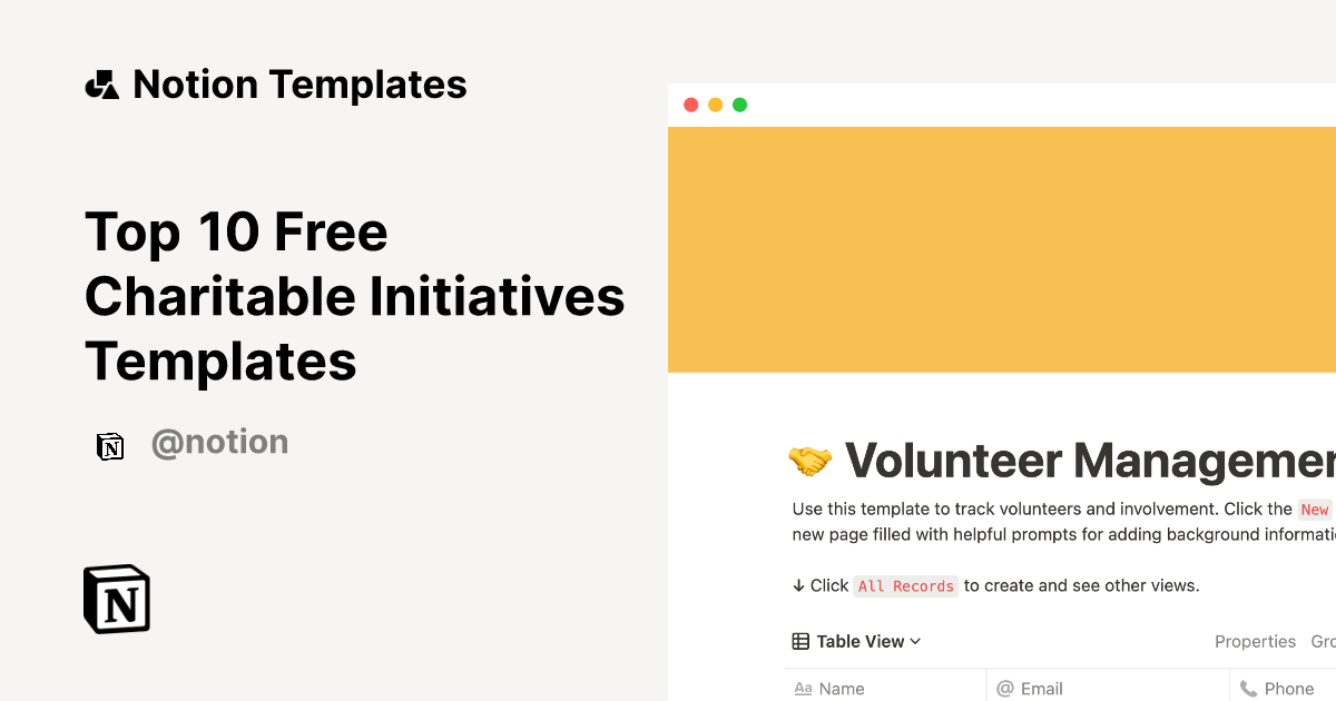 Top 10 Free Charitable Initiatives Templates | Notion Template Marketplace