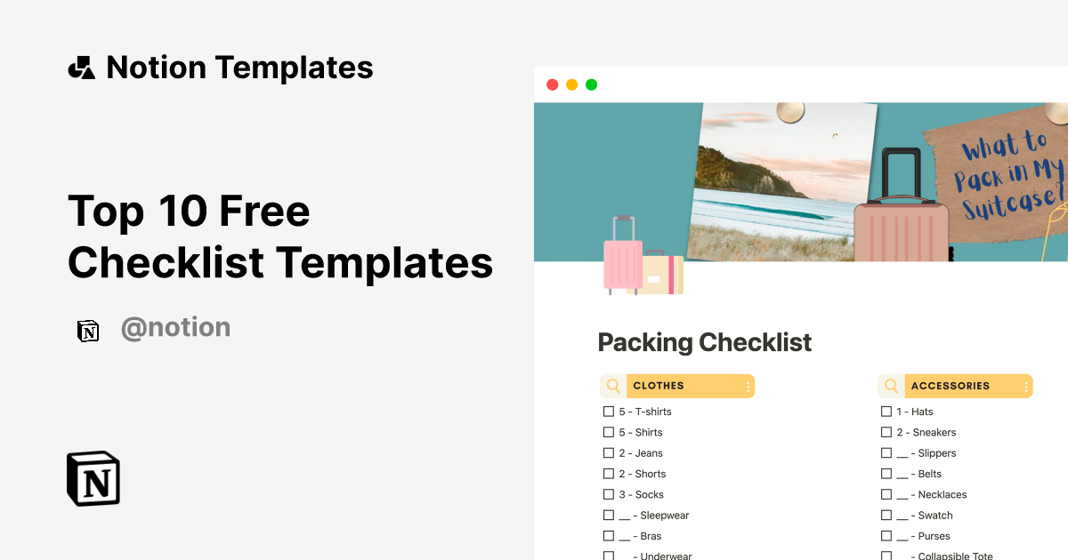 Top 10 Free Checklist Templates | Notion Template Marketplace