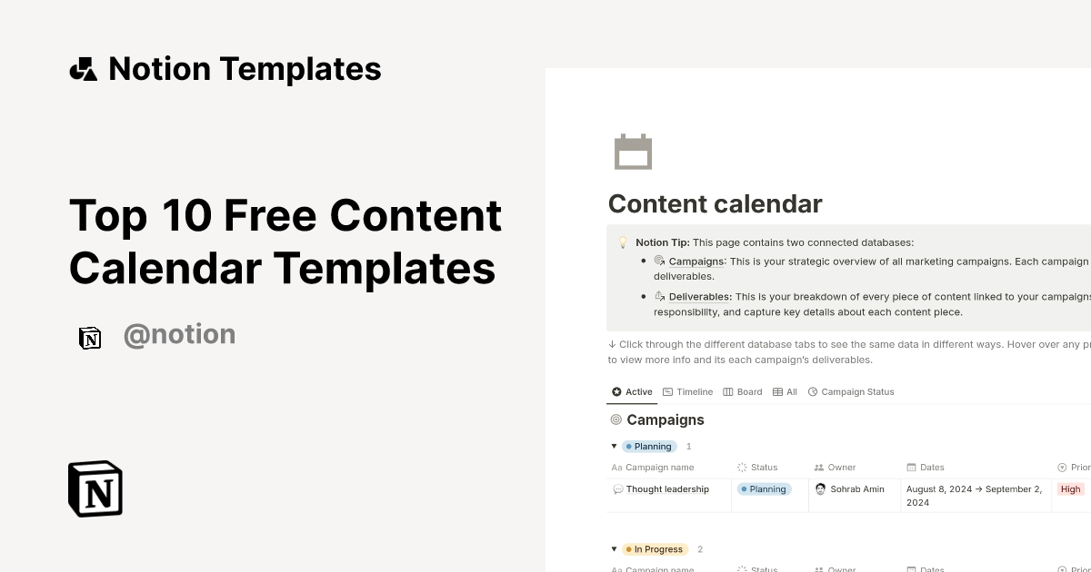Top 10 Free Content Calendar Templates | Notion Template Marketplace