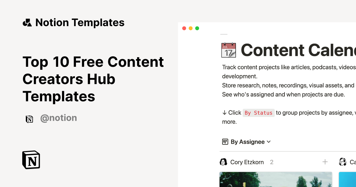 Top 10 Free Content Creators Hub Templates | Notion Template Marketplace