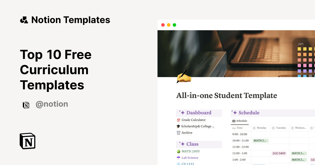Top 10 Free Curriculum Templates | Notion Template Marketplace