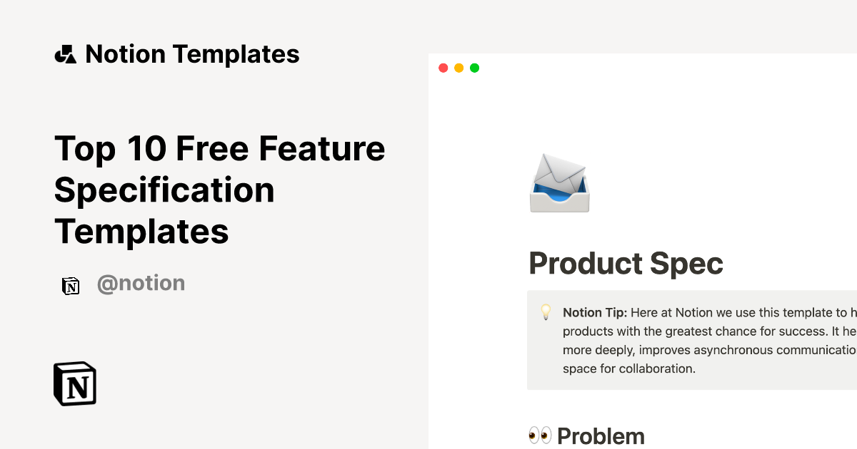 Top 10 Free Feature Specification Templates | Notion Template Marketplace