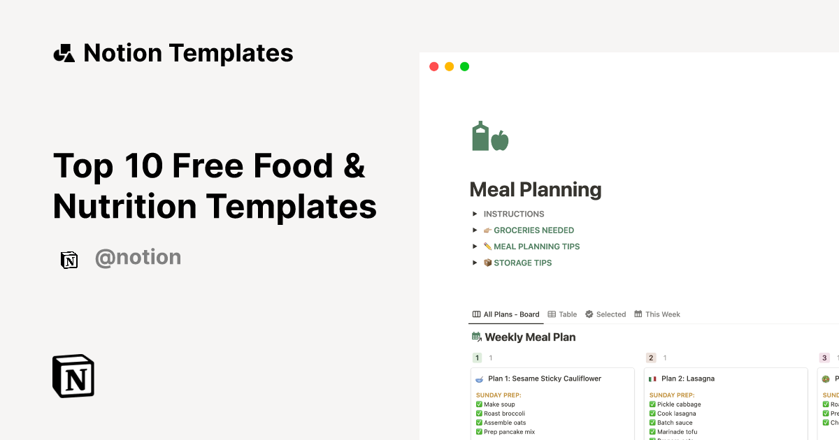 Top 10 Free Food & Nutrition Templates | Notion Template Marketplace