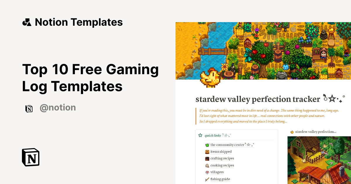 Top 10 Free Gaming Log Templates | Notion Template Marketplace