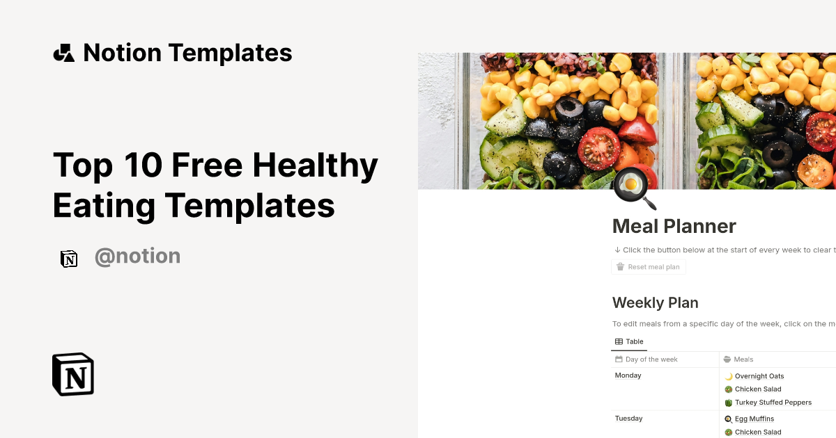 Top 10 Free Healthy Eating Templates | Notion Template Marketplace