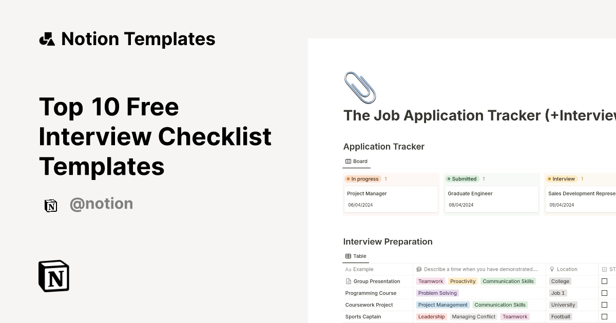 Top 10 Free Interview Checklist Templates | Notion Template Marketplace