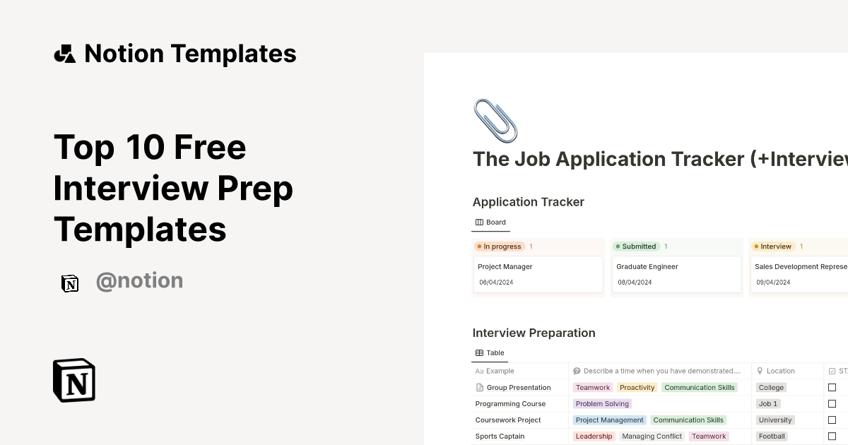 Top 10 Free Interview Prep Templates | Notion Template Marketplace